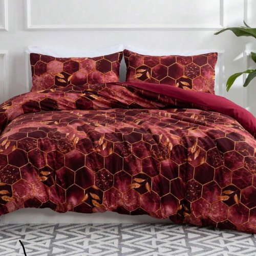 King Size 6 pieces, Maroon Marble Design Duvet cover set. - BusDeals ...