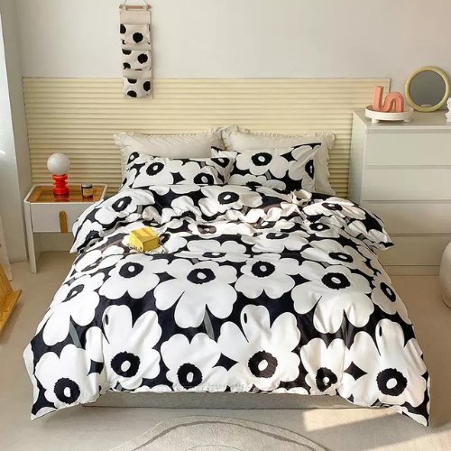 Single size bedding set 4 pieces without filler, White Flower design ...